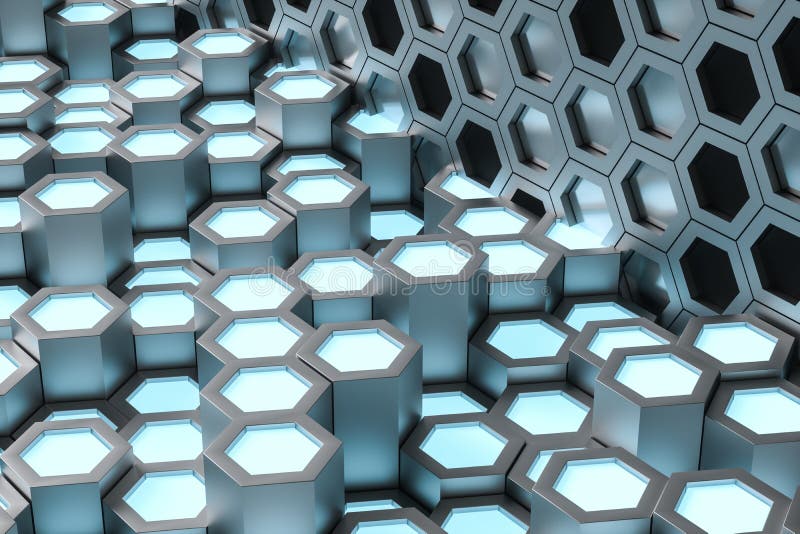 3d Rendering, Blue Metalic Hexagonal Background Stock Illustration ...
