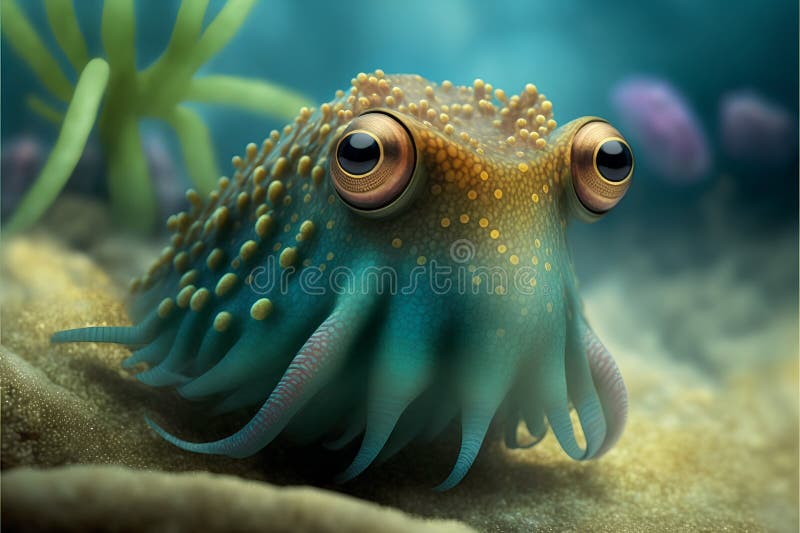 3d Rendering of a Blue Octopus on the Sand Under Water Stock ...