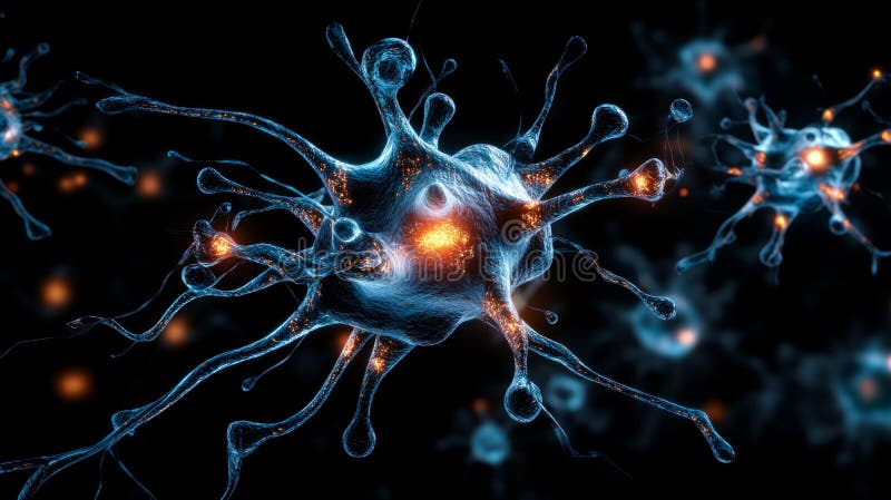 Abstract D Render of Blue and Orange Cell Structure Stock Illustration ...