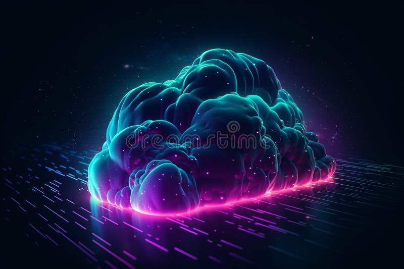 3d Rendering of Blue and Pink Cloud with Neon Lights on Dark Background ...