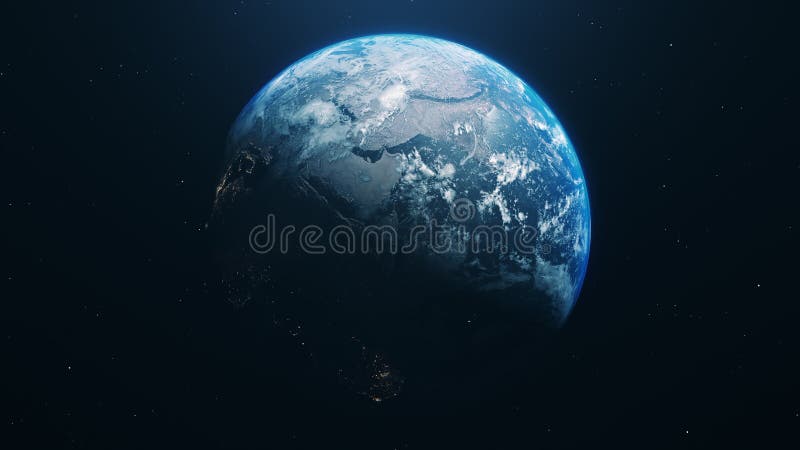 3D Rendering Blue Realistic Glow Earth in Open Space Stock Illustration ...
