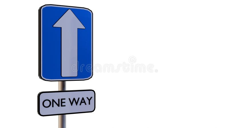 A Blue Rectangular Traffic Sign with a White Arrow with Words "ONE WAY ...