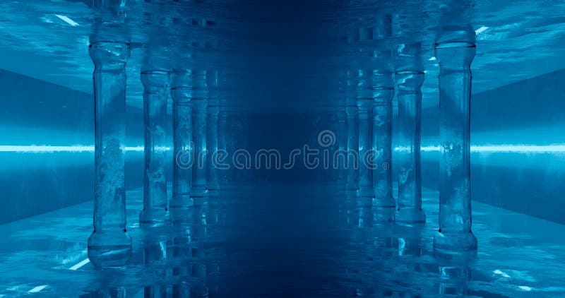 3d Rendering. a Blue Room with a Reflective Surface with a Slave of Ice ...