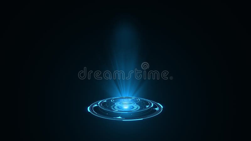 3D Rendering Blue Round Hologram Emitting Rays of Light. Futuristic Sci ...