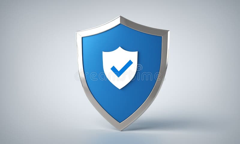 Silver Shield with a Blue Checkmark Icon, Isolated on White Background ...