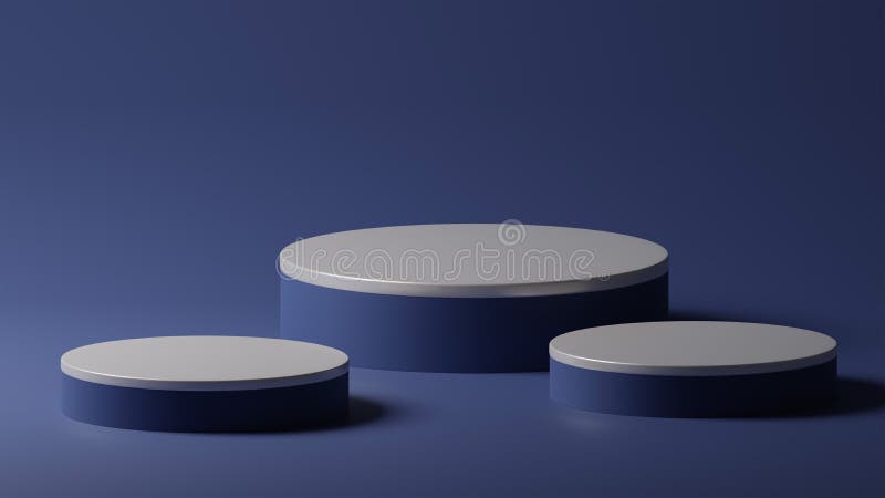 3D Rendering Blue Silver Colour Minimal Cylinder Pedestal Podium ...