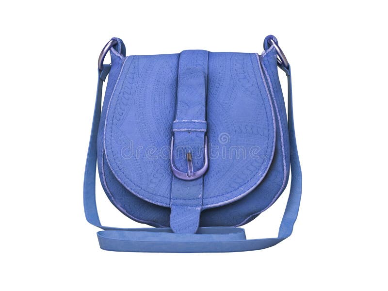 3D Rendering Blue Small Bag with Long Handle Front View on White ...