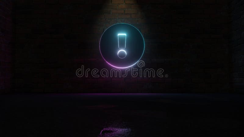 3D Rendering of Blue Violet Neon Symbol of Exclamation Circle Icon on ...