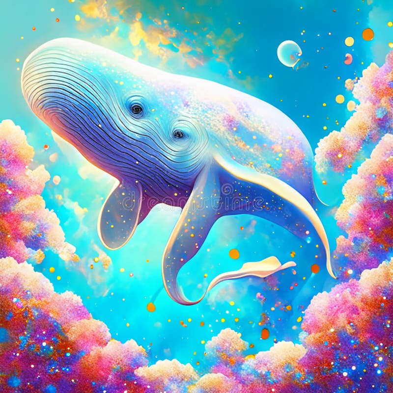 Blue Whale Flying in the Night Sky. 3d Render Illustration Stock ...