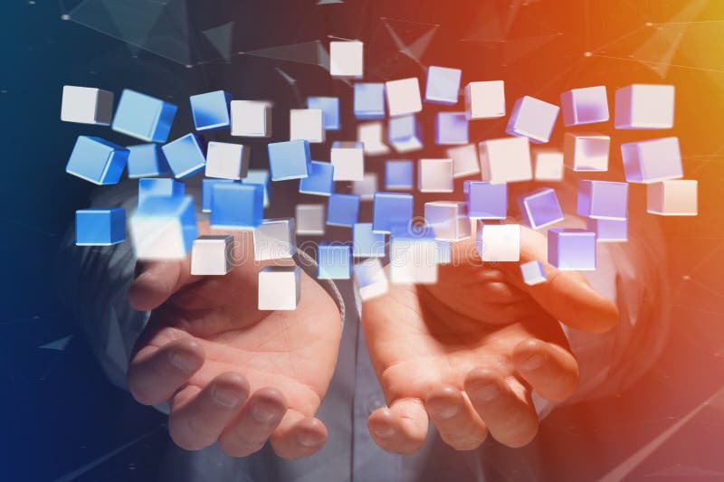 3d Rendering Blue and White Cube on a Futuristic Interface Stock Image ...