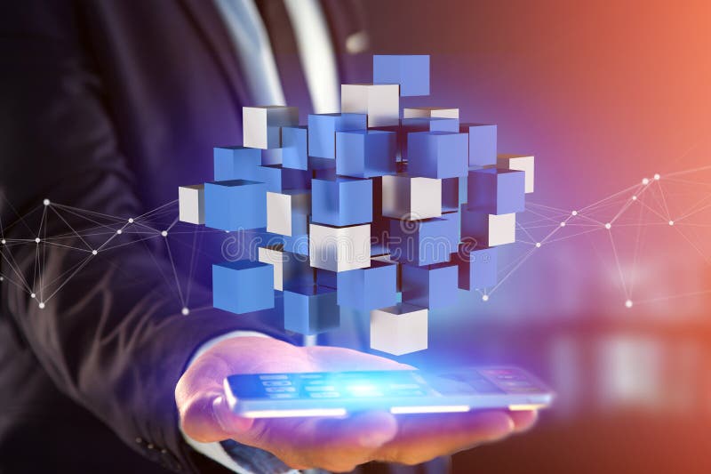 3d Rendering Blue and White Cube on a Futuristic Interface Stock Photo ...