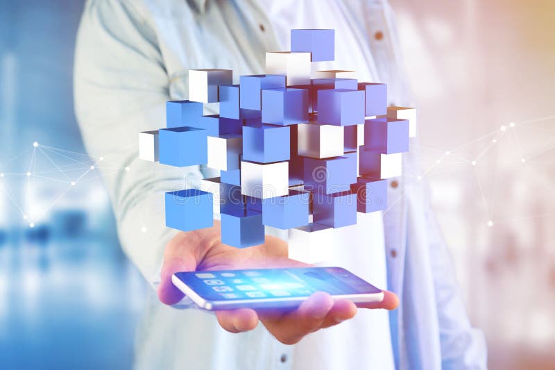 3d Rendering Blue and White Cube on a Futuristic Interface Stock Image ...