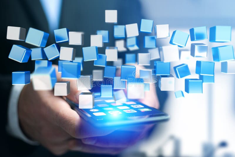 3d Rendering Blue and White Cube on a Futuristic Interface Stock Image ...