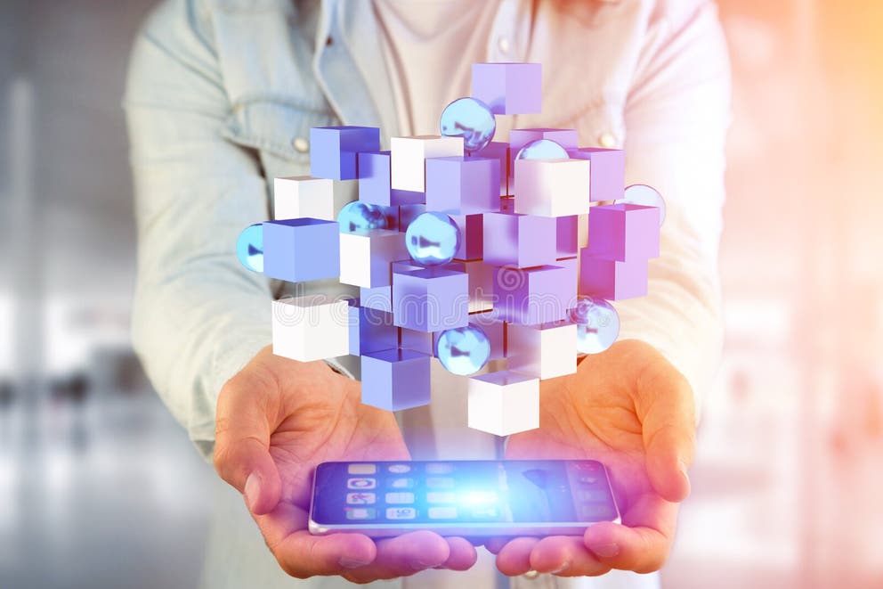 3d Rendering Blue and White Cube on a Futuristic Interface Stock Image ...