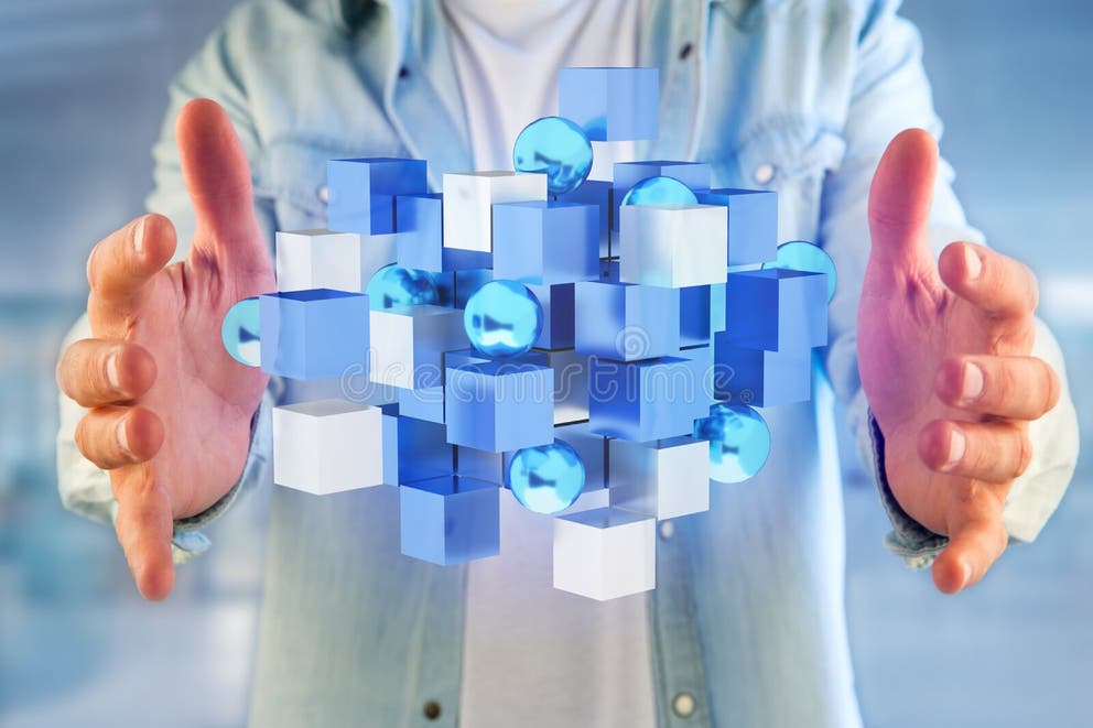 3d Rendering Blue and White Cube on a Futuristic Interface Stock Photo ...