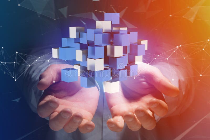 3d Rendering Blue and White Cube on a Futuristic Interface Stock Image ...