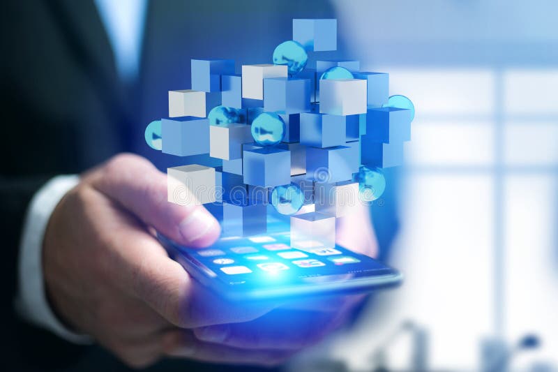 3d Rendering Blue and White Cube on a Futuristic Interface Stock Photo ...