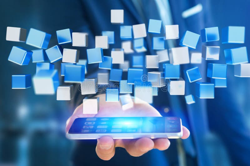 3d Rendering Blue and White Cube on a Futuristic Interface Stock Photo ...