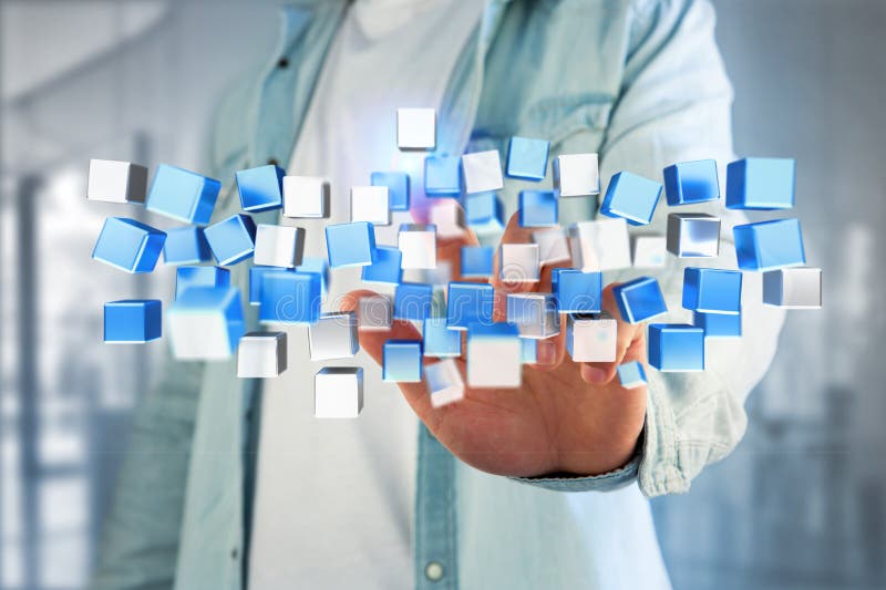 3d Rendering Blue and White Cube on a Futuristic Interface Stock Photo ...