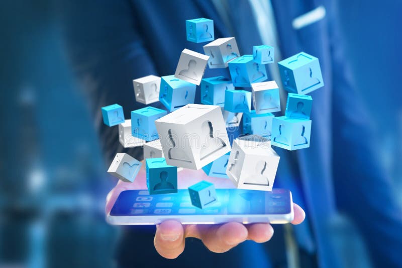 3d Rendering Blue and White Cube on a Futuristic Interface Stock ...