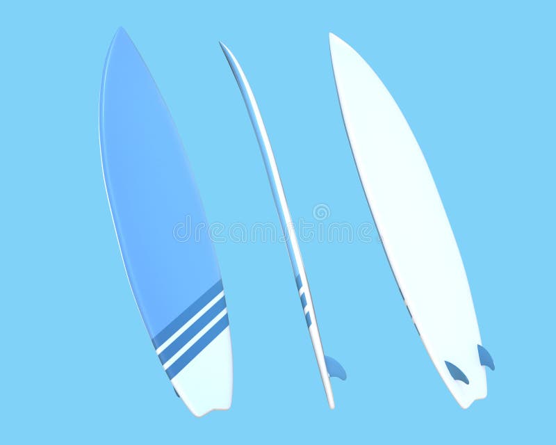 3D Rendering Blue and White Surfboard Front, Side and Back View ...