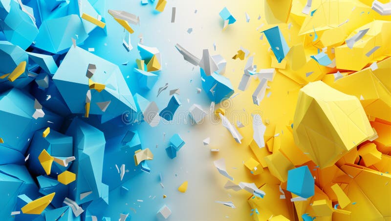 3D Rendering of a Blue and Yellow Background with Abstract Geometric ...
