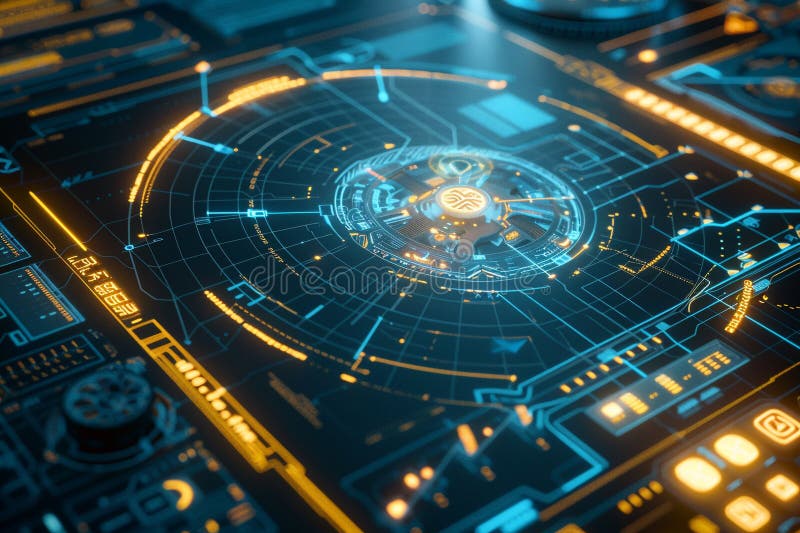 3D Rendering of a Blueprint Displayed on a Virtual Screen Scifi HUD ...