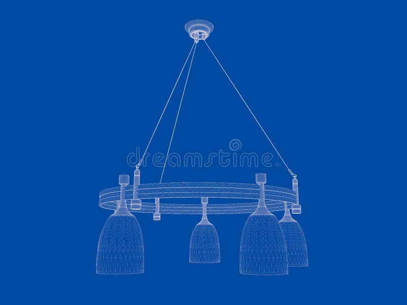 3d Rendering of a Blueprint Lamp Light Holder Isolate on a Blue Stock ...