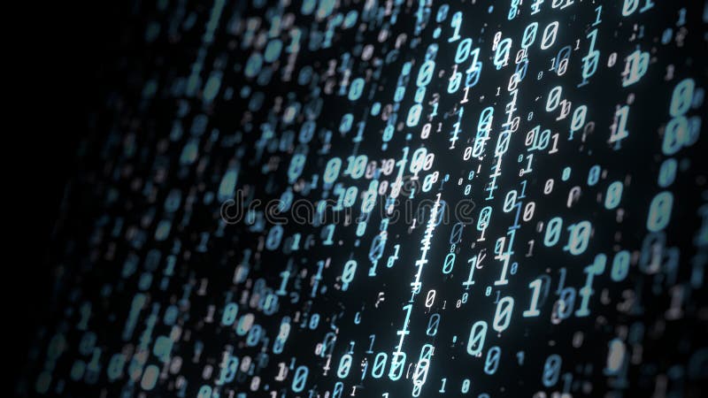3D Rendering of Blur Binary Data Background in Blue Color Tone. Depth of Field Effect Applied ...