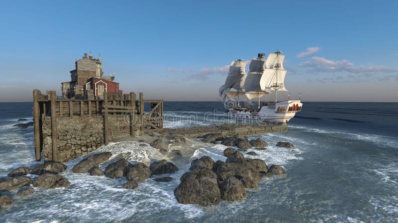 3D Rendering of the Boathouse and Sailing Boat Stock Illustration ...