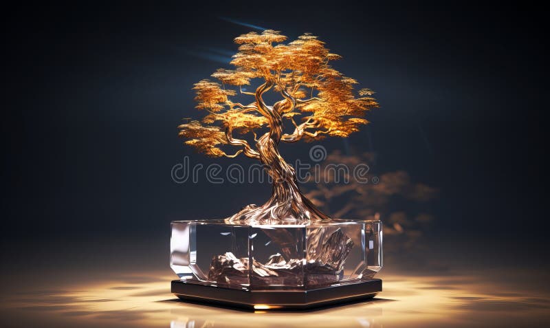 3d Rendering of a Bonsai Tree in a Glass Box Stock Illustration ...