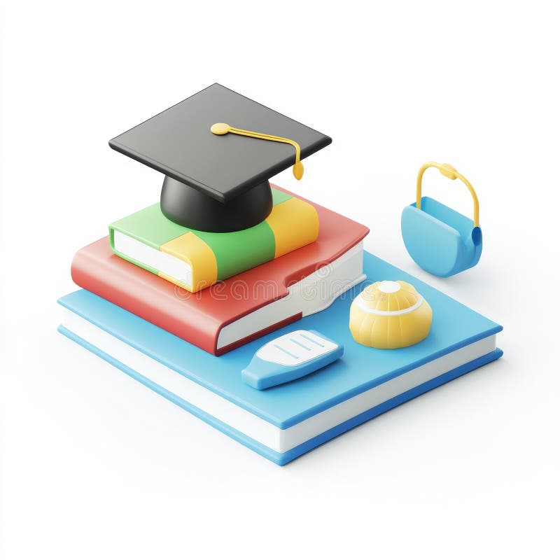 Graduation Cap on Stack of Books with School Supplies Stock ...