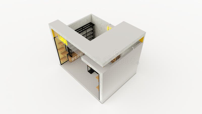 3D Rendering Booth 1 Open Side View Top Right Stock Illustration ...