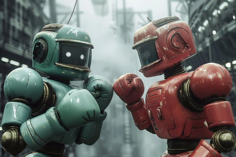 Two Robots Having a Boxing Match in a Deserted Industrial Area Stock ...
