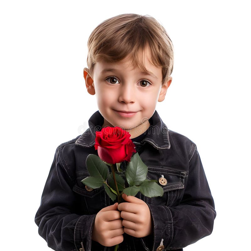 3D Rendering of a Boy with Red Rose in Hand on Transparent Background ...
