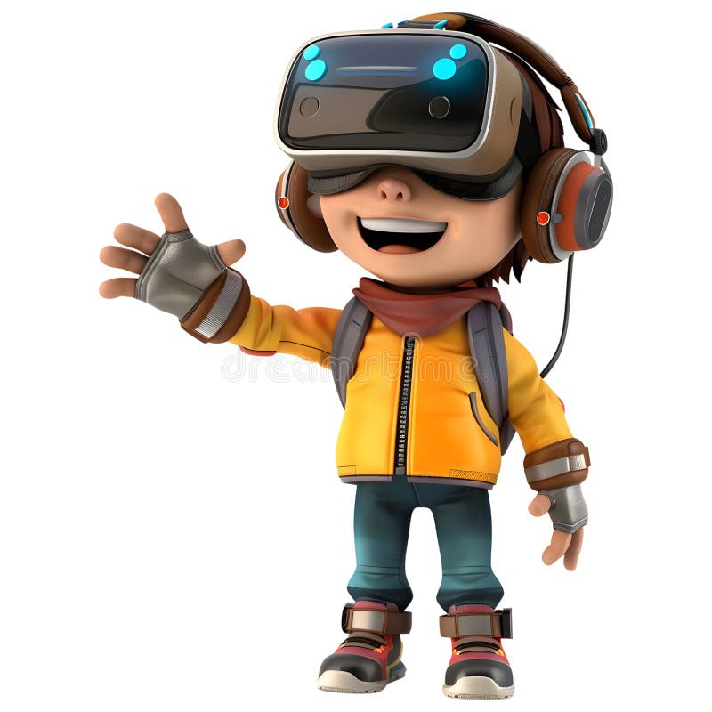 3D Rendering of a Boy Wearing Virtual Reality Glasses on Transparent ...