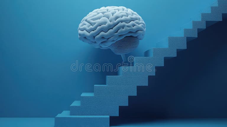 A 3D Rendering of a Brain Climbing a Set of Stairs, Generative AI Stock ...