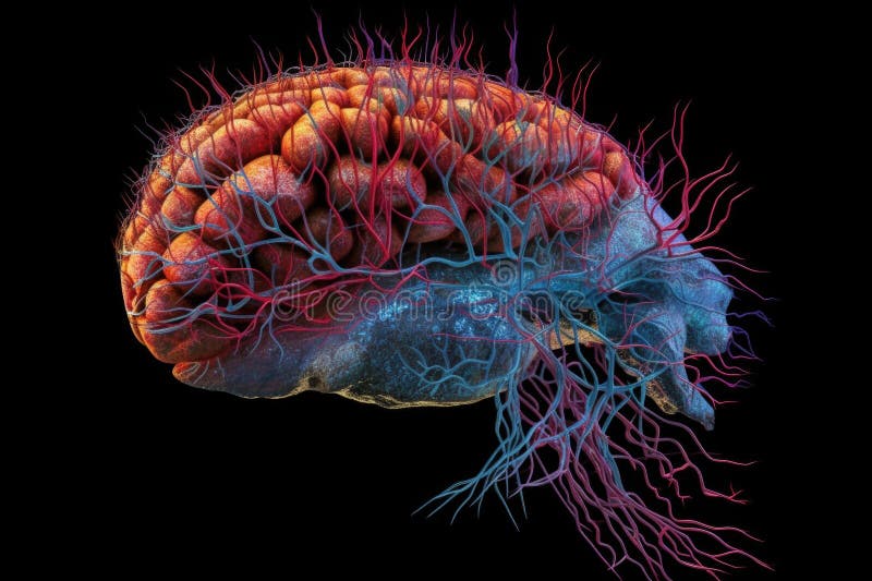 3d Rendering Of A Brain With Digital Data Overlay Stock Illustration