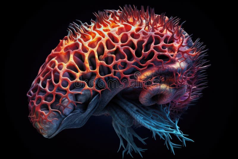 3d Rendering Of A Brain With Digital Data Overlay Stock Illustration