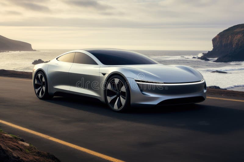 3D Rendering of a Brand-less Generic Concept Car in the Beach, a ...