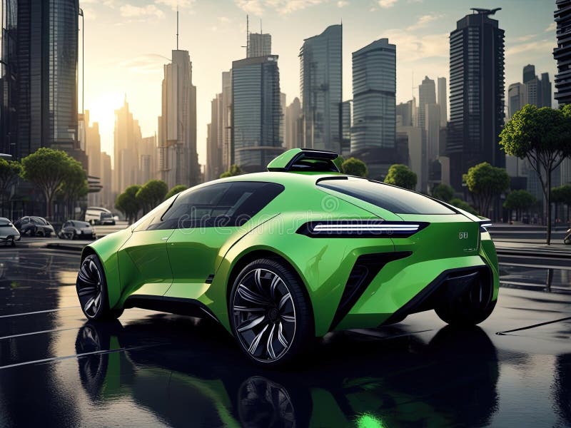 3D Rendering of a Brand-less Generic Concept Car in the City. Ai ...