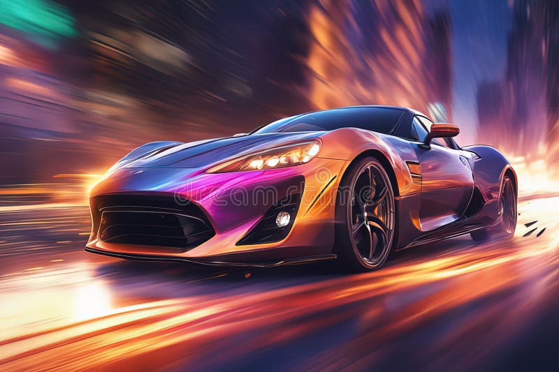 3 D Rendering of a Brand - less Generic Concept Car in Fast Speed Stock ...