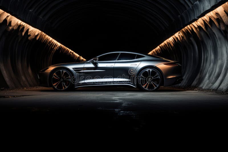 3D Rendering of a Brand-less Generic Concept Car in a Tunnel, a ...