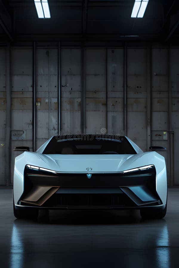 3D Rendering of a Brand-less Generic Concept Car in a Warehouse Stock ...