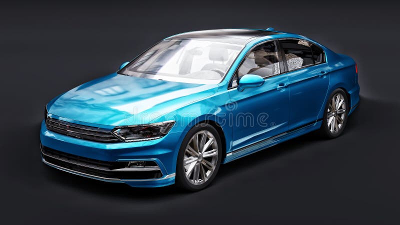 3d Rendering of a Brandless Generic Blue Car in a Black Studio ...