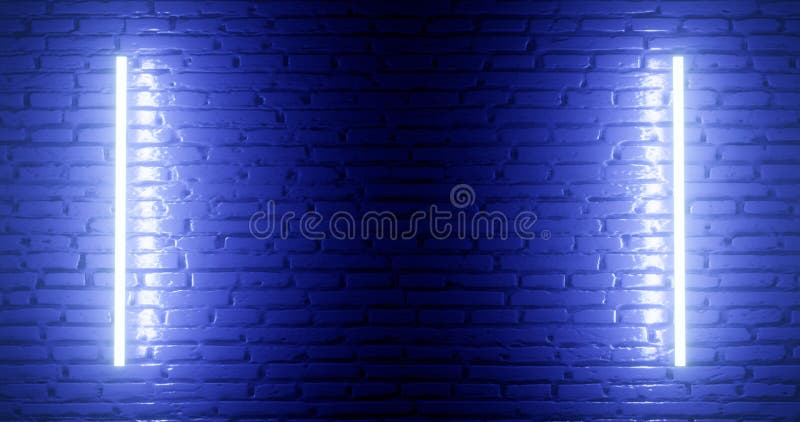 3d Rendering. Brick Wall Illuminated by a Neon Blue Light. Abstract ...