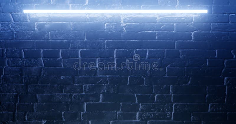 3d Rendering. Brick Wall Illuminated by a Neon Blue Light. Abstract ...