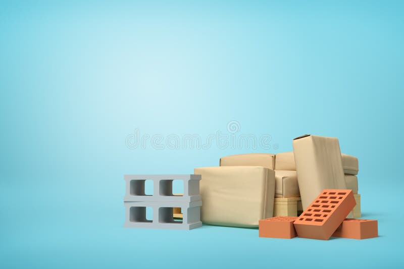3d Rendering of Bricks and Packages on Blue Background Stock ...