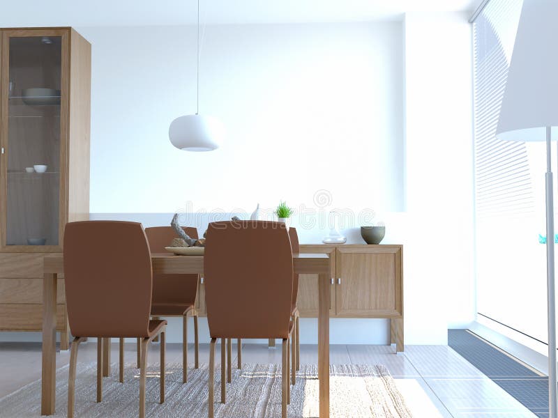 3d Rendering of Bright Dining Area Interior Design Stock Illustration ...