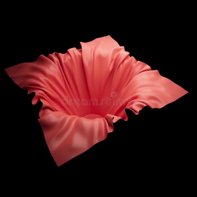 3D Rendering of Bright Red Fabric Draping and Forming Smooth Folds in a ...